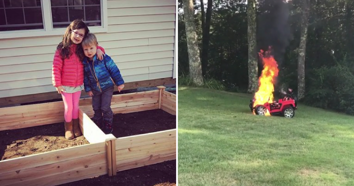 Mom Grabs Her Two Children Moments Before Toy Car Bursts into Flames