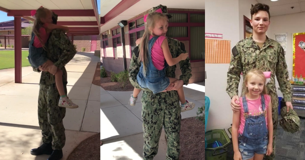 7-Year-Old Melts in Navy Brother's Arms When He Surprises Her at School
